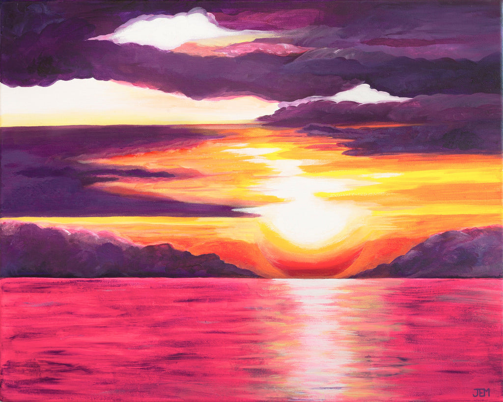 Pink Sunset Acrylic Painting